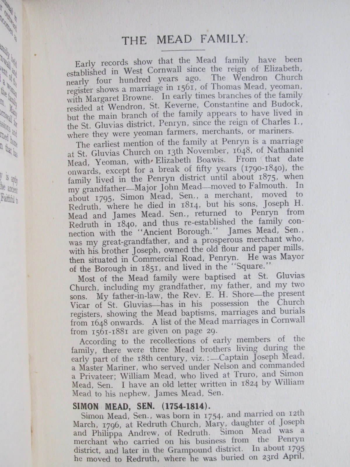 A Record of the Mead and West Families in County Cornwall From 1751 ...