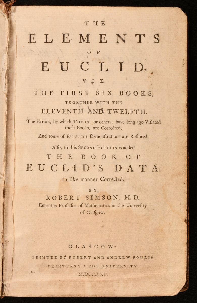 BIBLIO | The Elements of Euclid by Euclid; Robert Simson | Leather | 1762 | Robert and Andrew ...