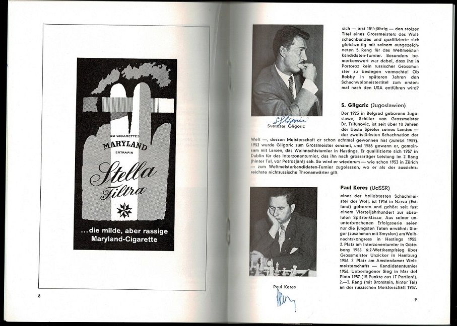 1959 Zurich Chess Tournament Program by Swiss Chess Federation signed ...