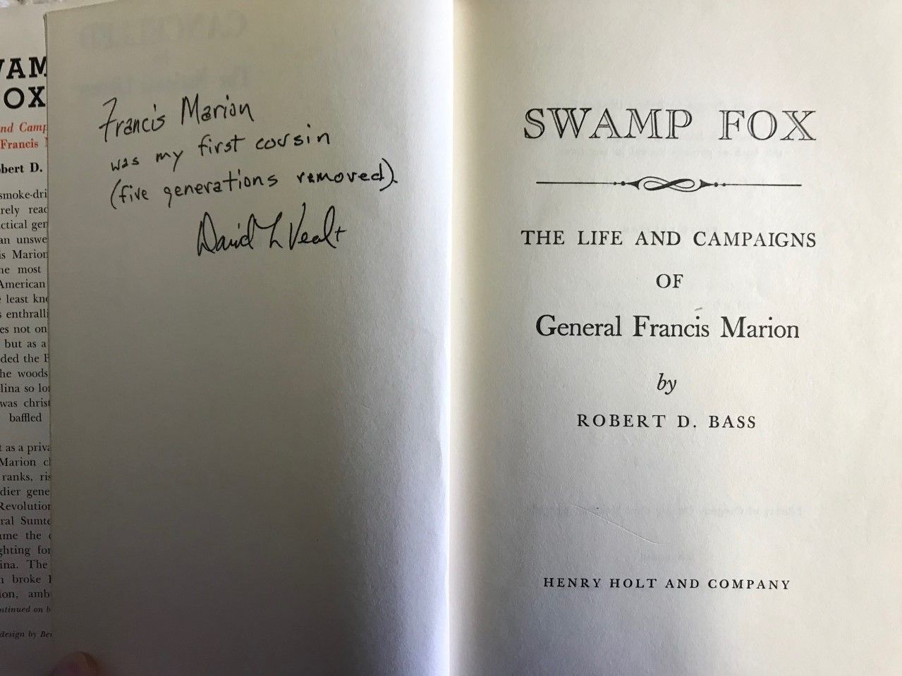 Swamp Fox by Robert D. Bass | The binding is tight and solid. | 1959 ...