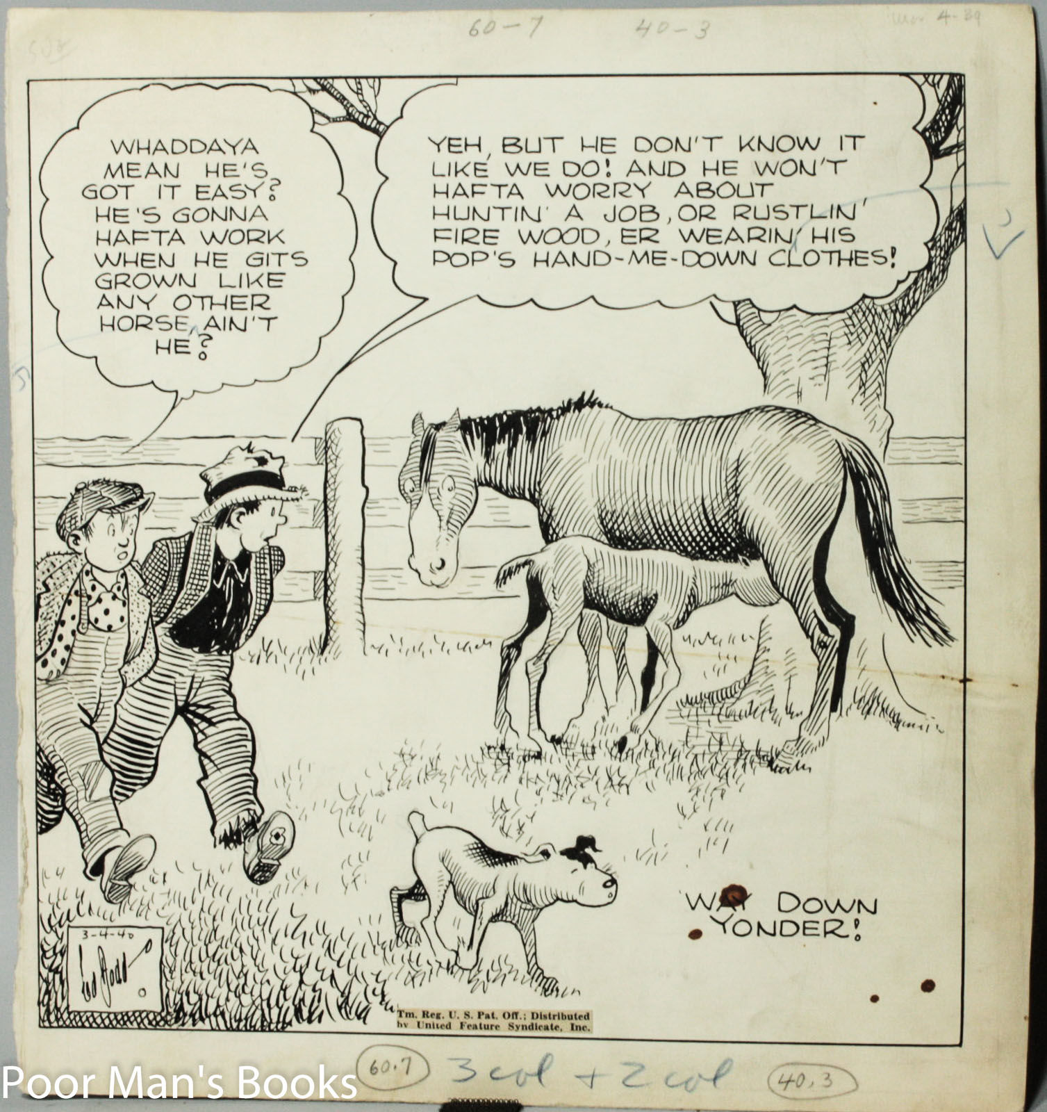 VINTAGE ORIGINAL SIGNED ED DODD CARTOON PANEL NEWSPAPER SERIES "BACK ...